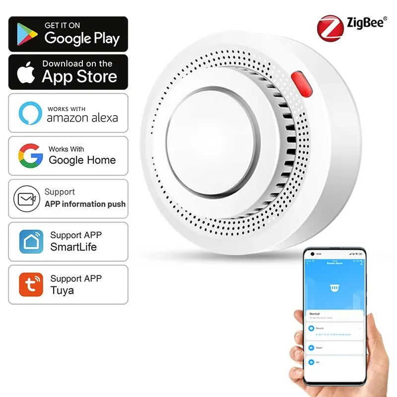 Tuya ZigBee Smoke Detector | Alexa/Google Home Compatible & 85dB Alarm
